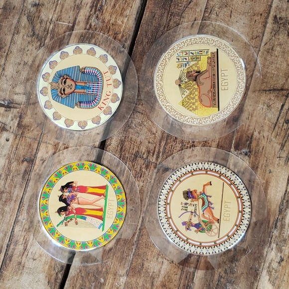 unknown | Accents | Vintage Set Of 4 Egypt Coasters 4 Round Acrylic ...